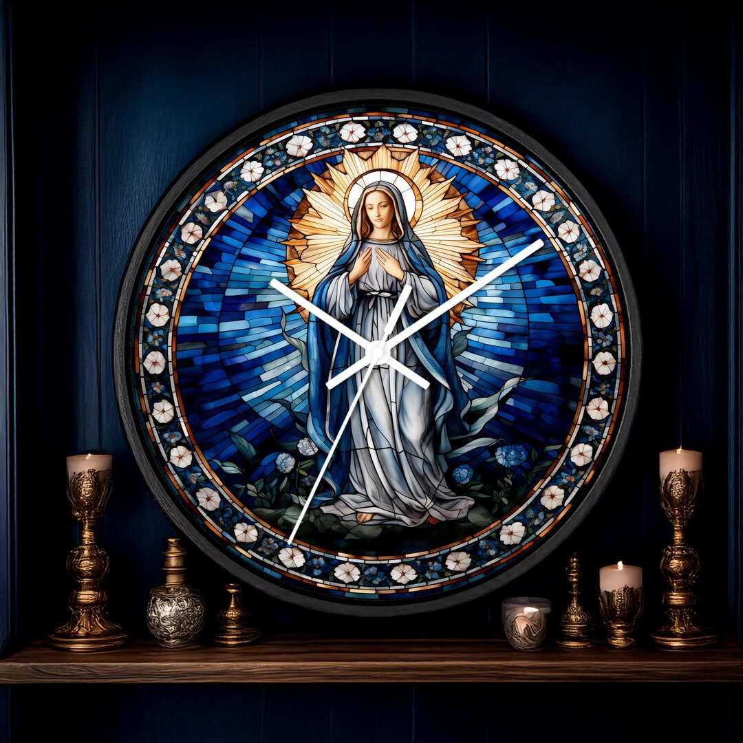 The Virgin Mary, Christian Wooden Wall Clock #8, 10" Round Religious ...