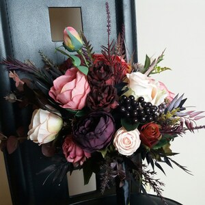 Burgundy Black Deep purple dusty wedding bouquet Fall bridal | Etsy