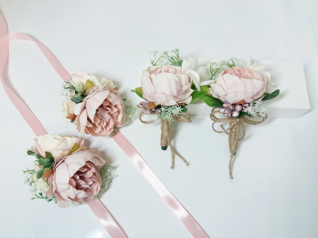 Blush Ivory Peony Boutonniere: Rustic Groomsmen Wedding Buttonhole - Etsy