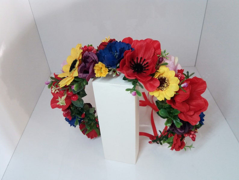 Rainbow Flower Crown Red Blue Yellow Flower Crown bridal - Etsy