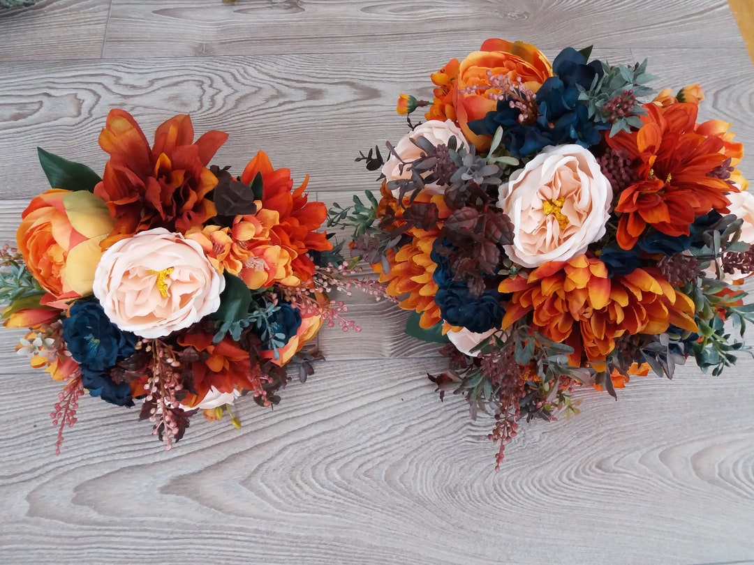 Fall Wedding Bouquet: Orange Silk Flower Bridal Boho Bouquet - Etsy