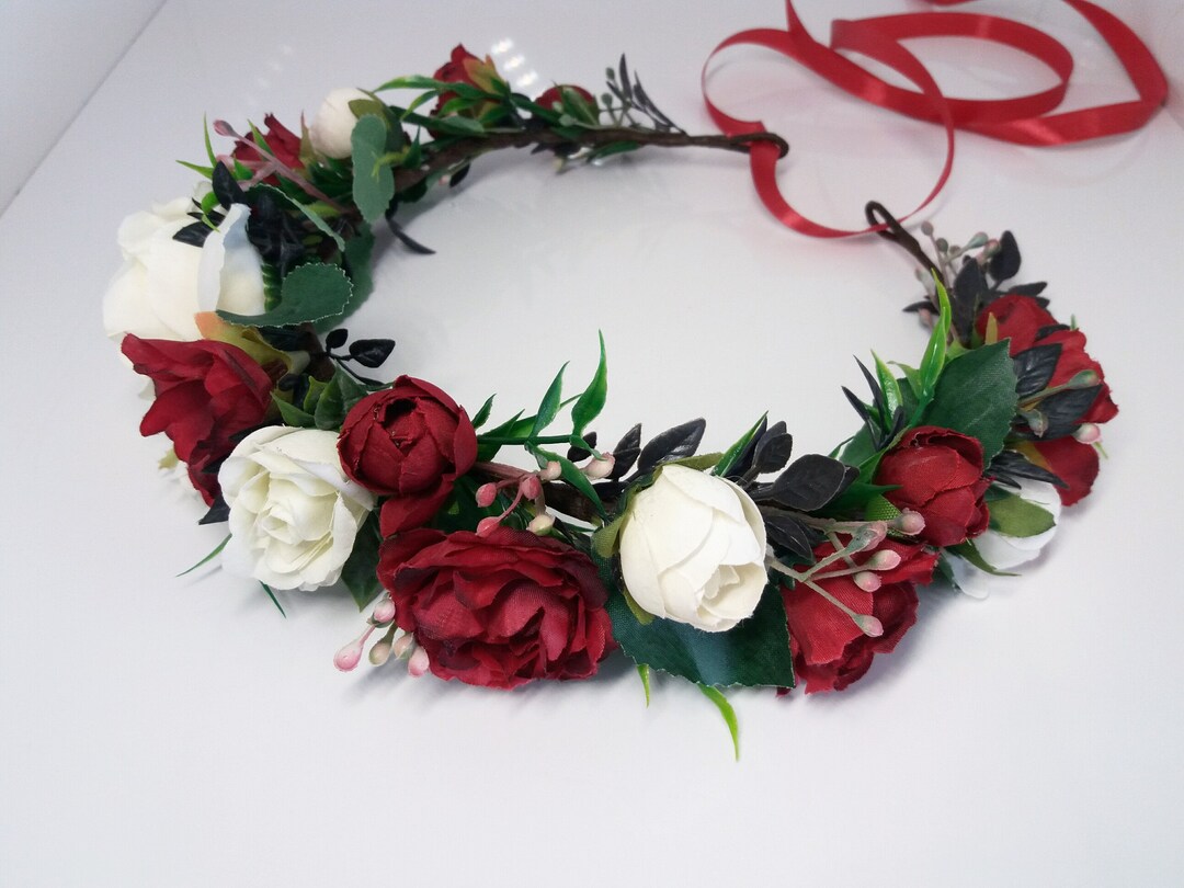 Maroon Ivory Flower Crown,burgundy Flower Crown,floral Crown,wedding ...