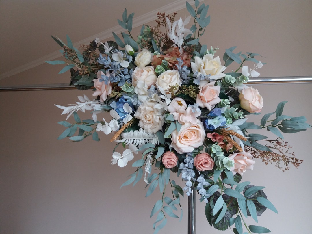 Dusty Blue Flower Arch Arrangement Blush Pink Dusty Blue Boho Wedding ...
