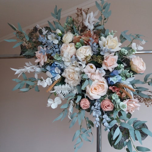 Dusty Blue Flower Arch Arrangement Blush Pink Dusty Blue Boho - Etsy