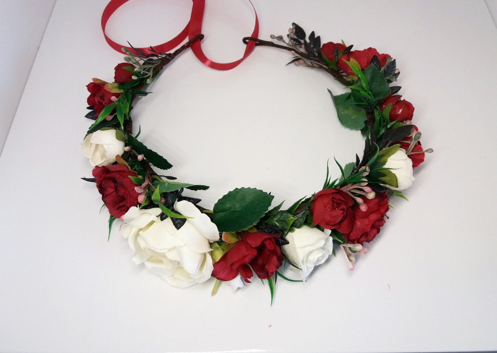 Maroon Ivory Flower Crownburgundy Flower Crownfloral | Etsy