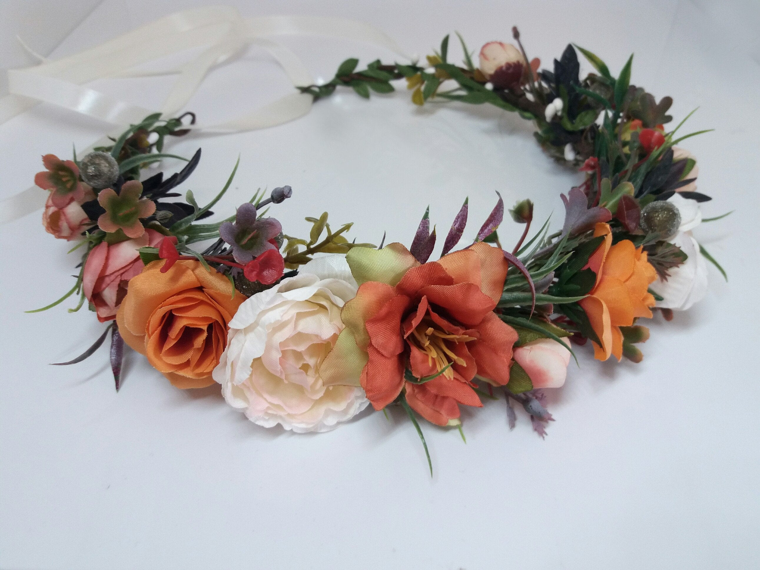 Orange Flower Crown Fall Wedding wedding Fall Flower Crown - Etsy