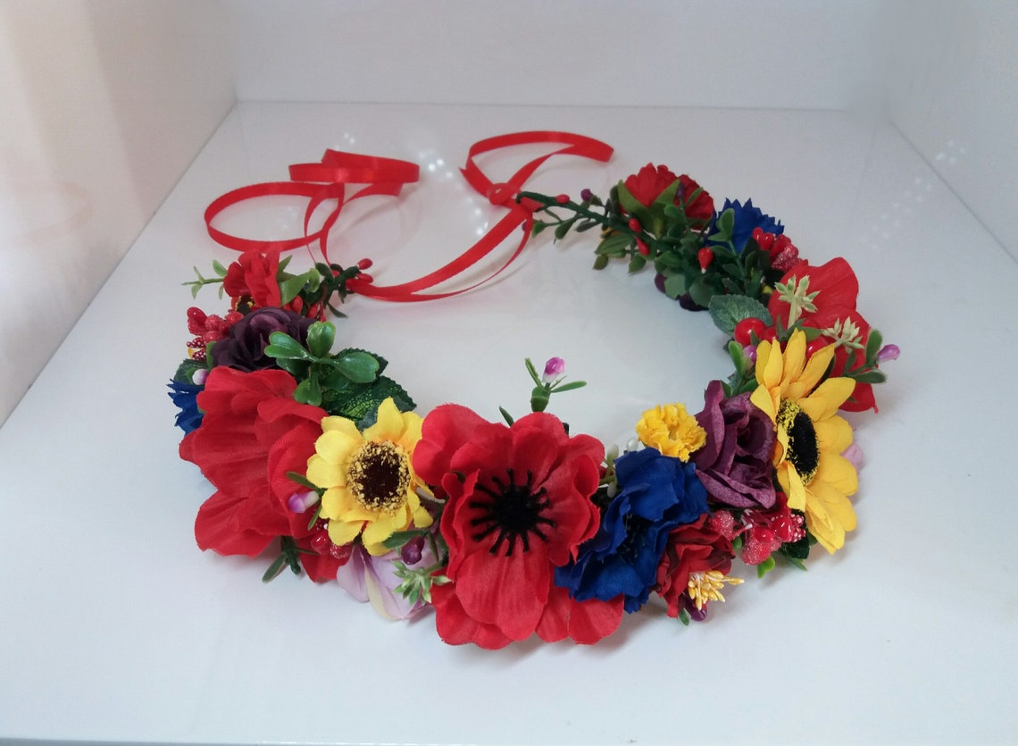 Rainbow Flower Crown Red Blue Yellow Flower Crown bridal - Etsy