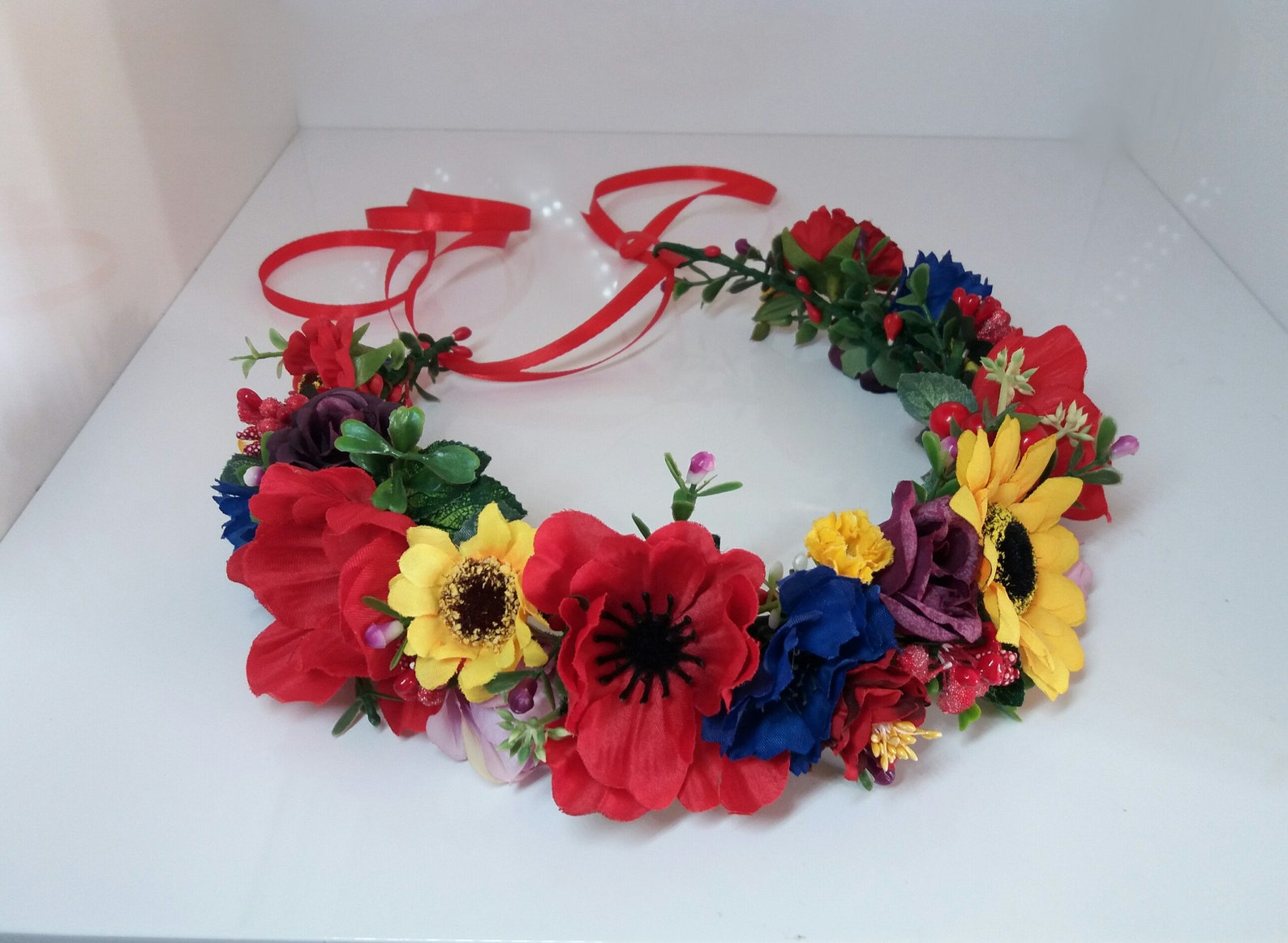 Rainbow Flower Crown Red Blue Yellow Flower Crown bridal - Etsy