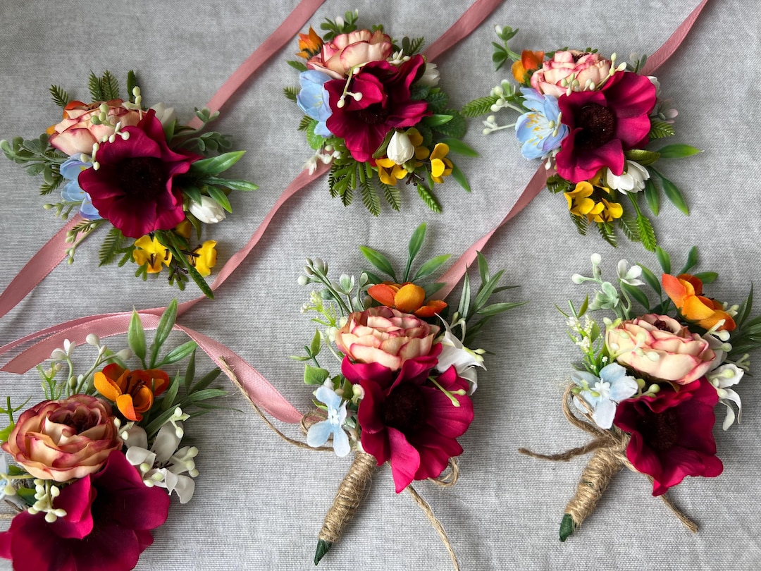 Spring Flower Boutonniere, Wildflowers Wedding Boutonnière,fuchsia ...