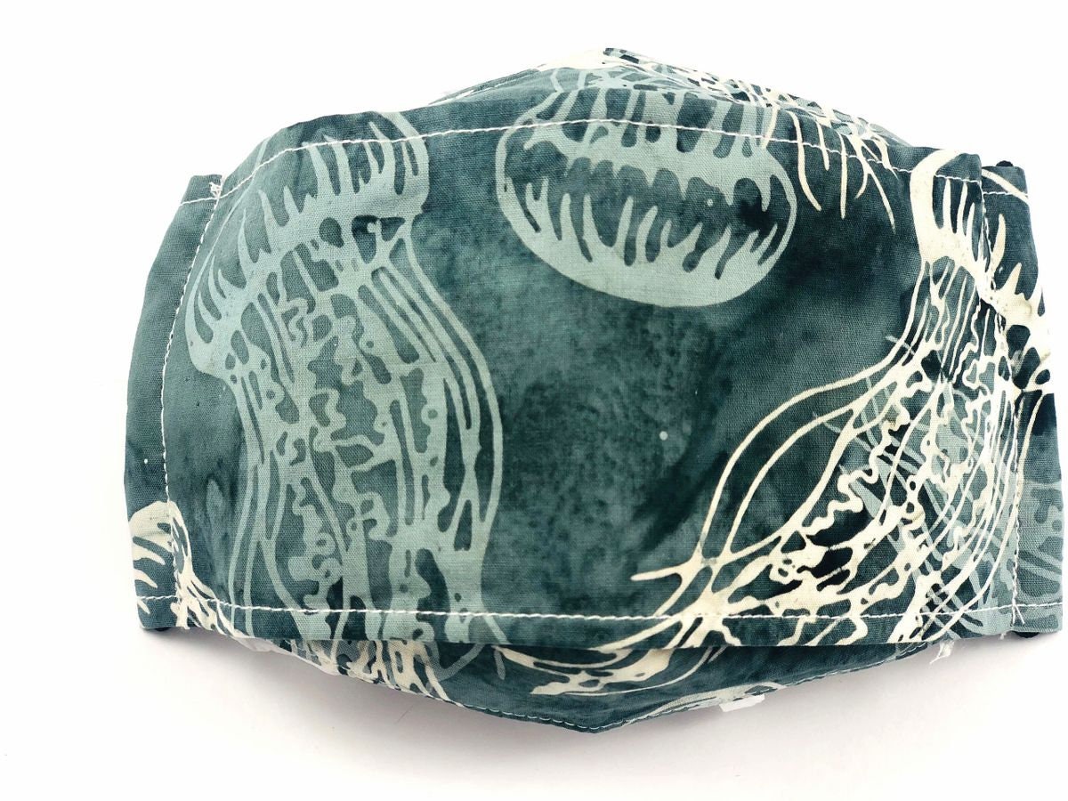 Adult Grey Jellyfish Batik 3D Origami Box Face Mask 100% Cotton ...