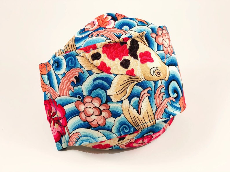 Adult Asian Koi Fish 3D Origami Box Face Mask 100% Cotton Reusable W ...
