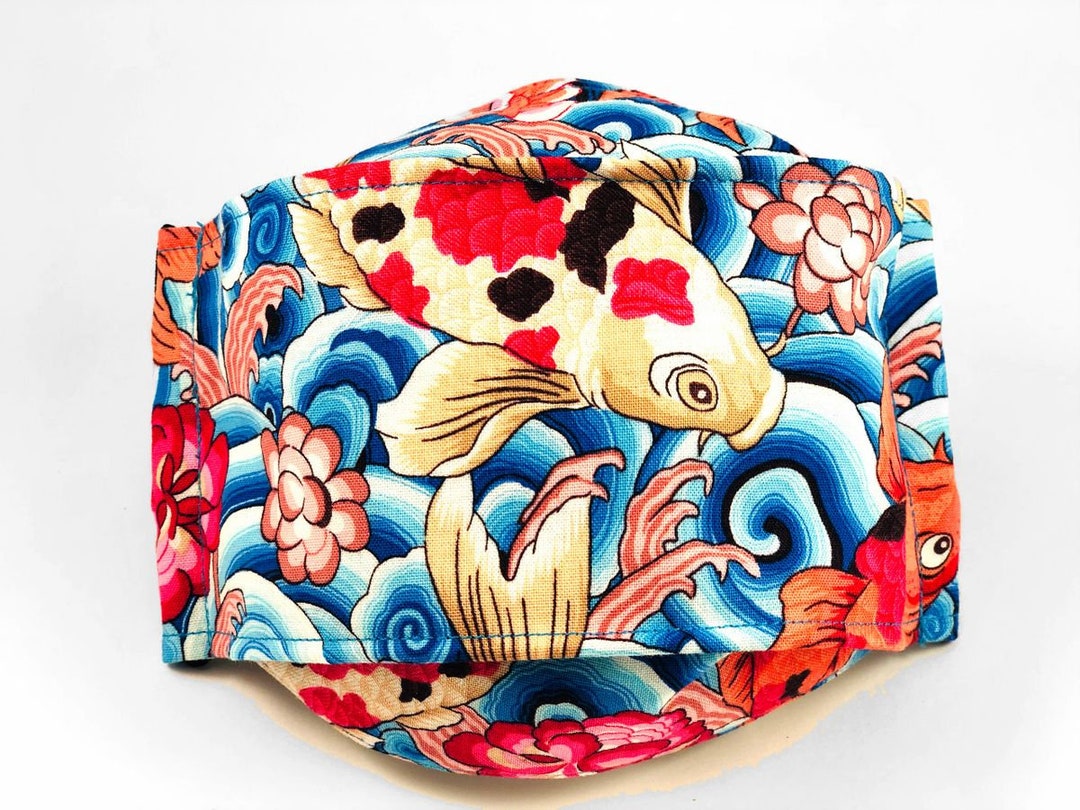 Adult Asian Koi Fish 3D Origami Box Face Mask 100% Cotton Reusable W ...