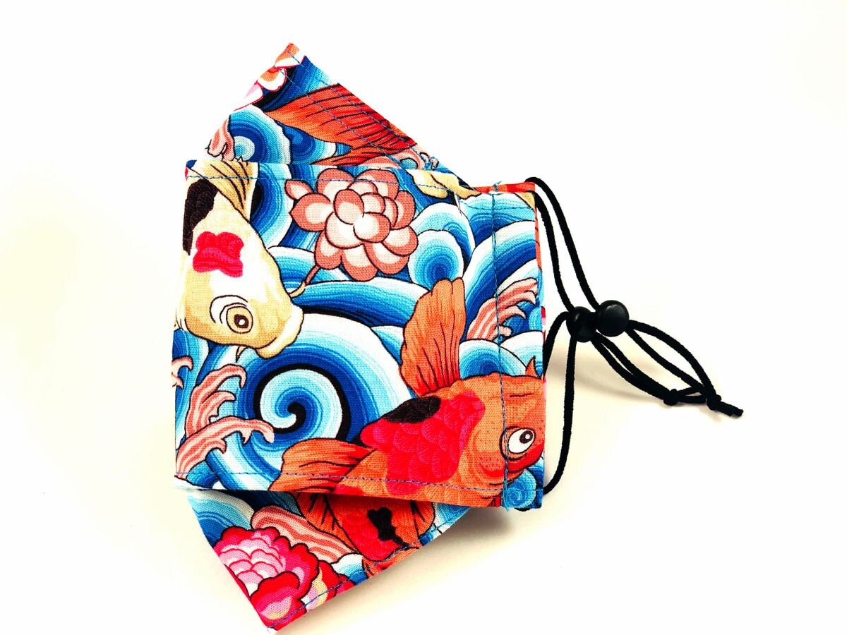Adult Asian Koi Fish 3D Origami Box Face Mask 100% Cotton Reusable W ...