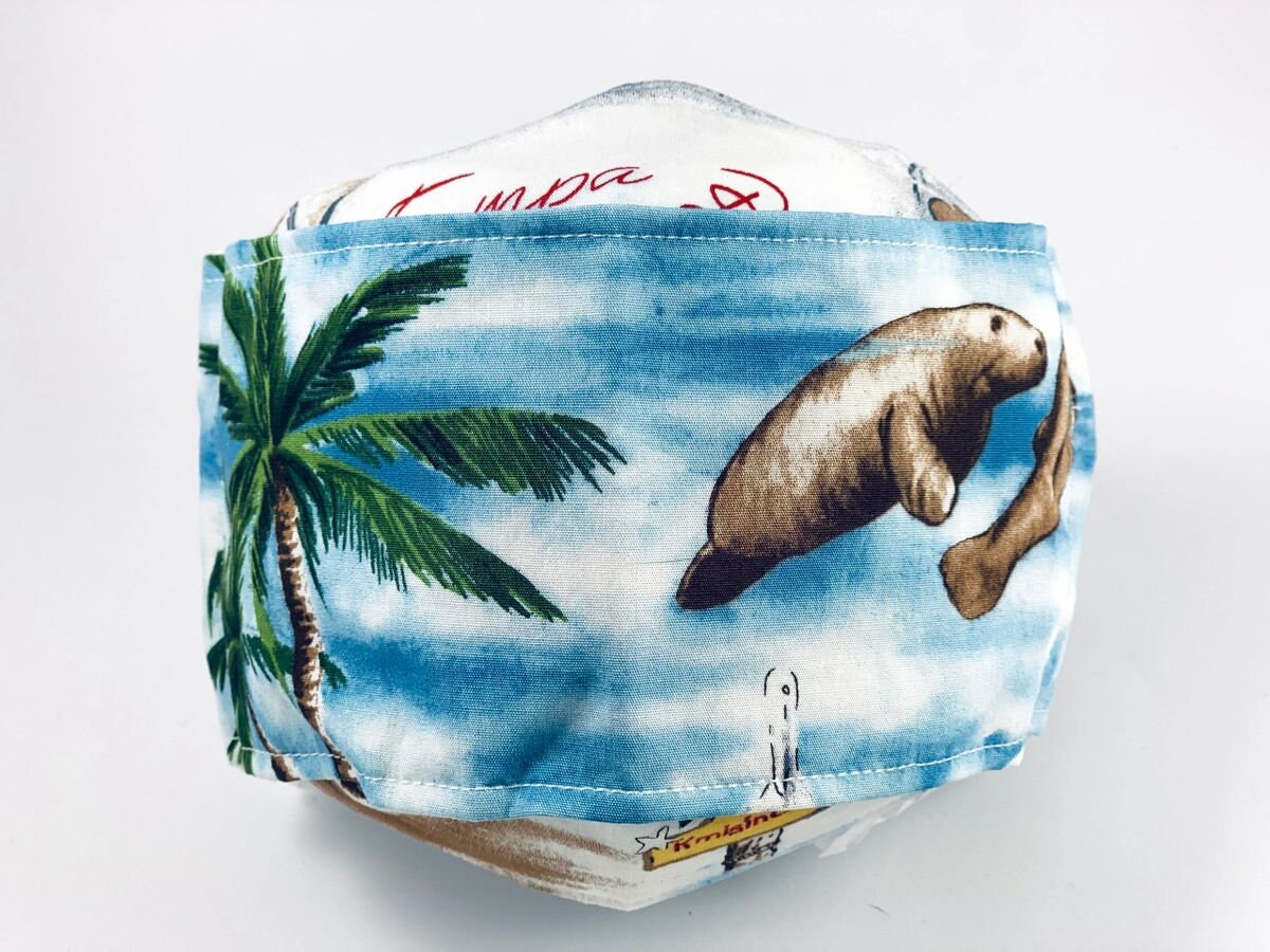 Adult Florida Manatees Origami Box Face Mask 100% Cotton Reusable W ...