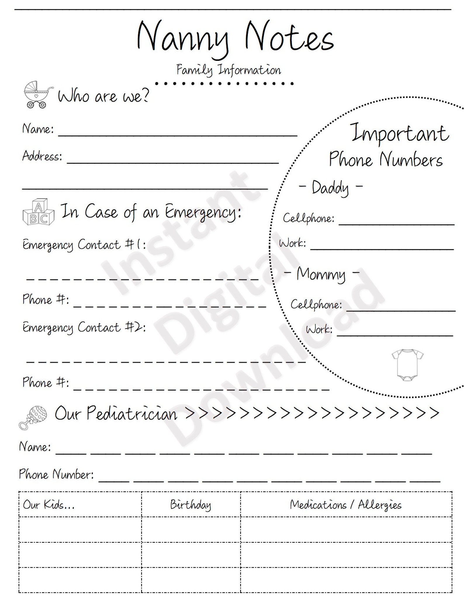 Nanny Notes | BUNDLE | Baby Journal | Baby Log | Babysitting Notes ...