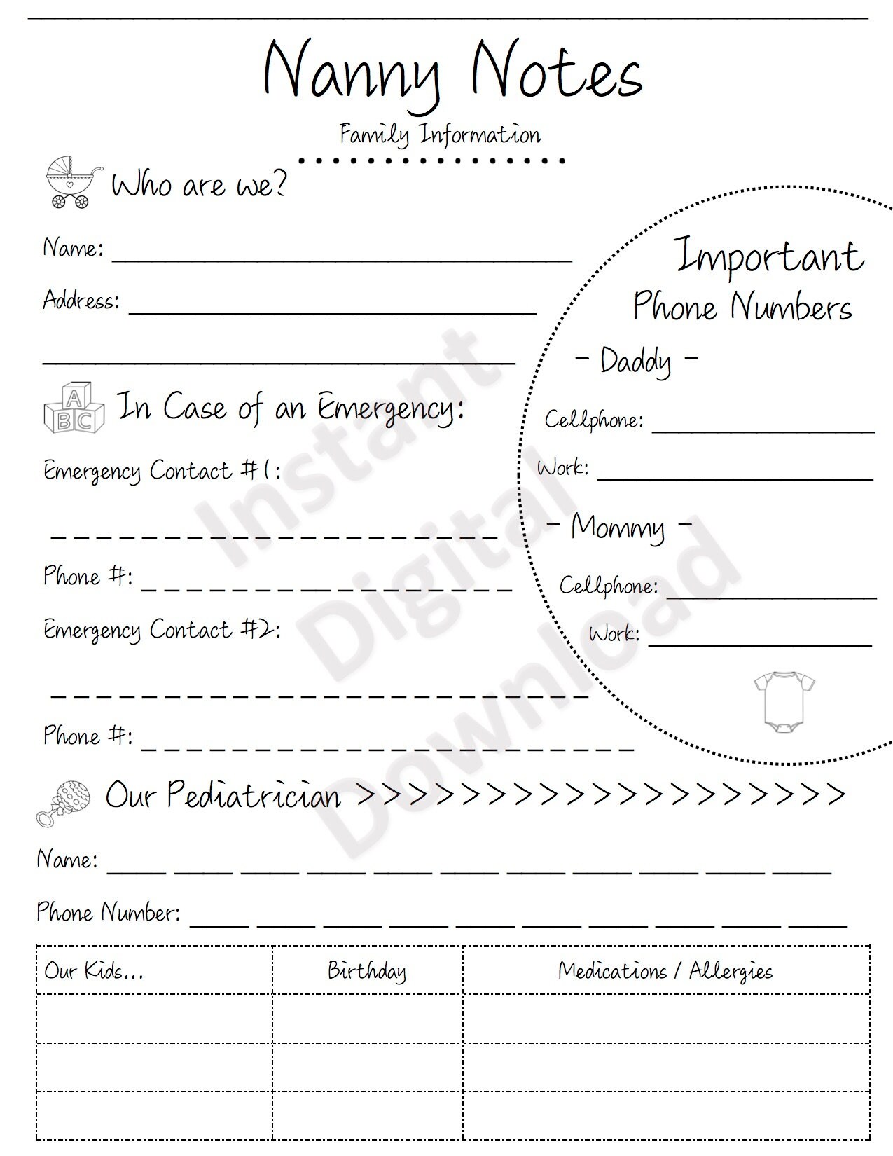 Nanny Notes | BUNDLE | Baby Journal | Baby Log | Babysitting Notes ...