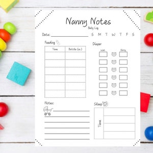 Nanny Notes | Baby Journal | Baby Log | Babysitting Notes | Baby Sitter ...