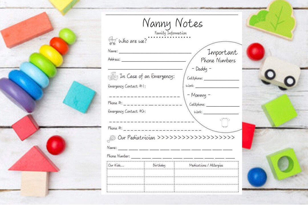 Nanny Notes | Family Information | Baby Journal Log | Babysitting Notes ...