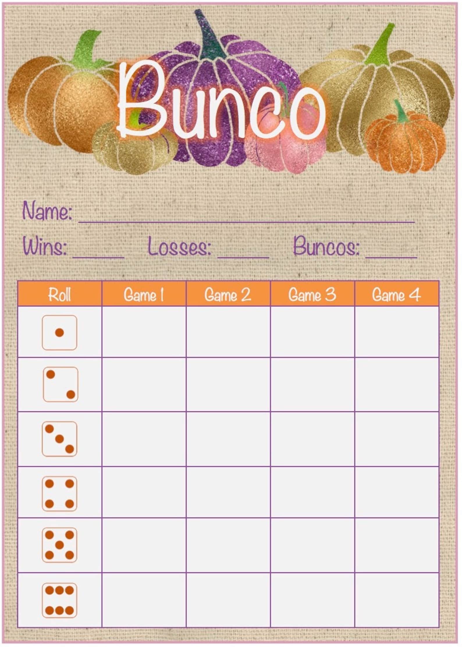 Fall Bunco Template November Bunco Pumpkin Bunco | Etsy