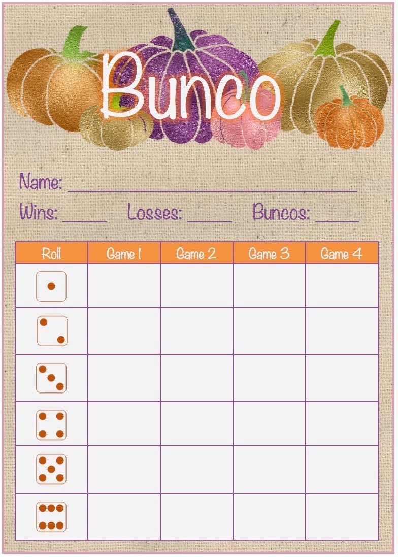 Fall Bunco Template | November October Bunco | Pumpkin Bunco ...