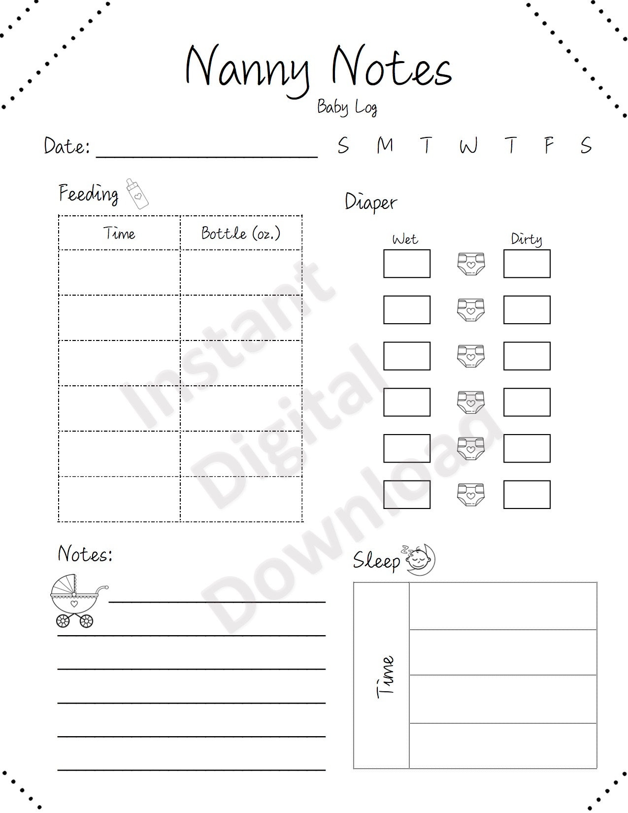 Nanny Notes | Baby Journal | Baby Log | Babysitting Notes | Baby Sitter ...