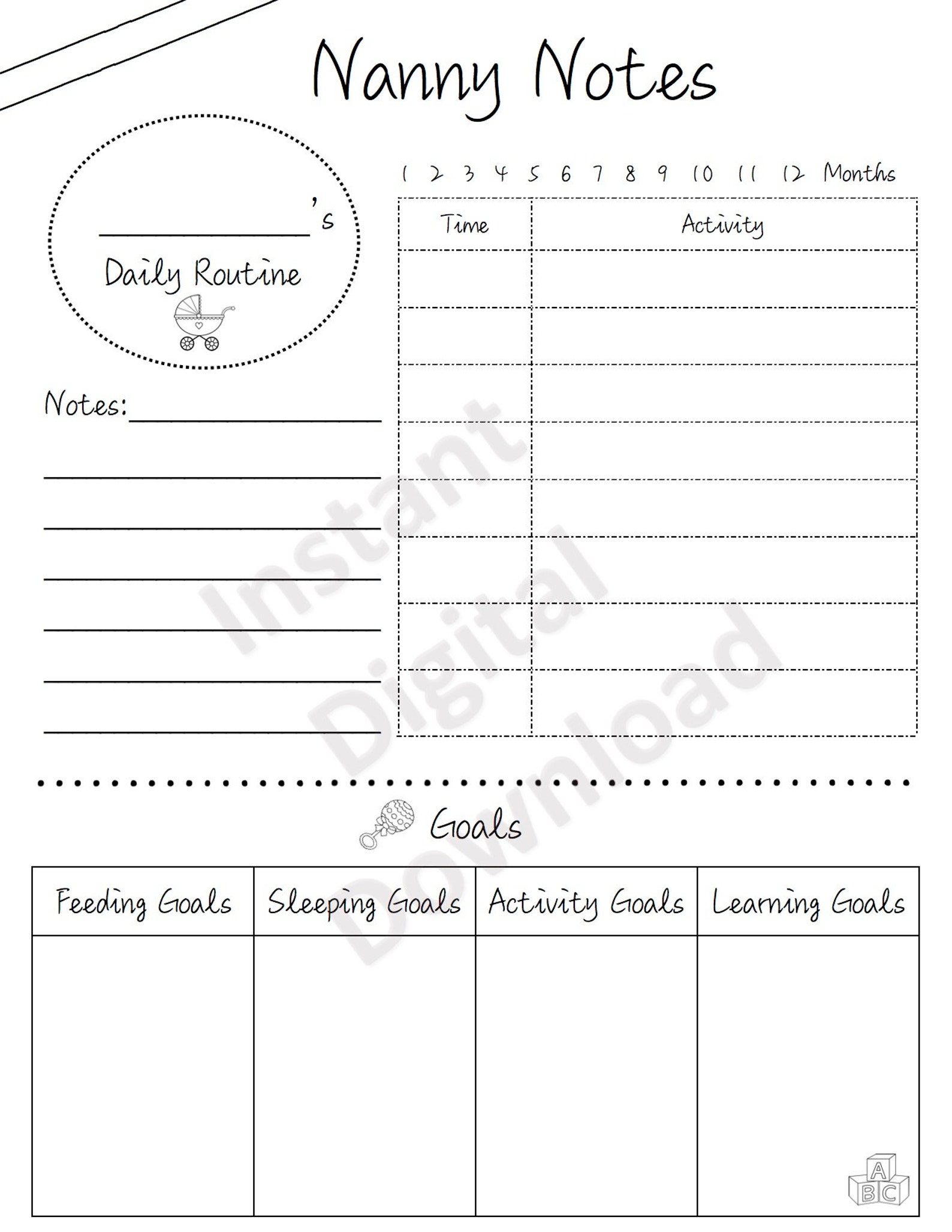 Nanny Notes | Daily Routine | Baby Journal | Baby Log | Babysitting ...