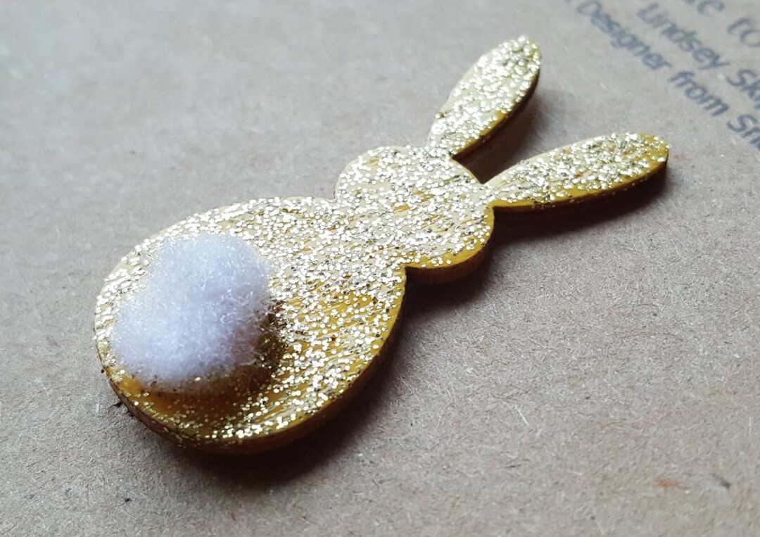 Gold Bunny Brooch/pin/badge/fluffy 3D Tail. - Etsy
