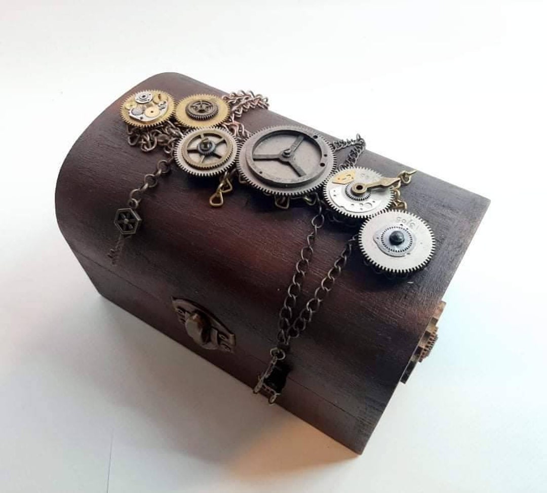 Steampunked Treasure Chest, Steampunk Decorated Wooden Box, Cogs ...