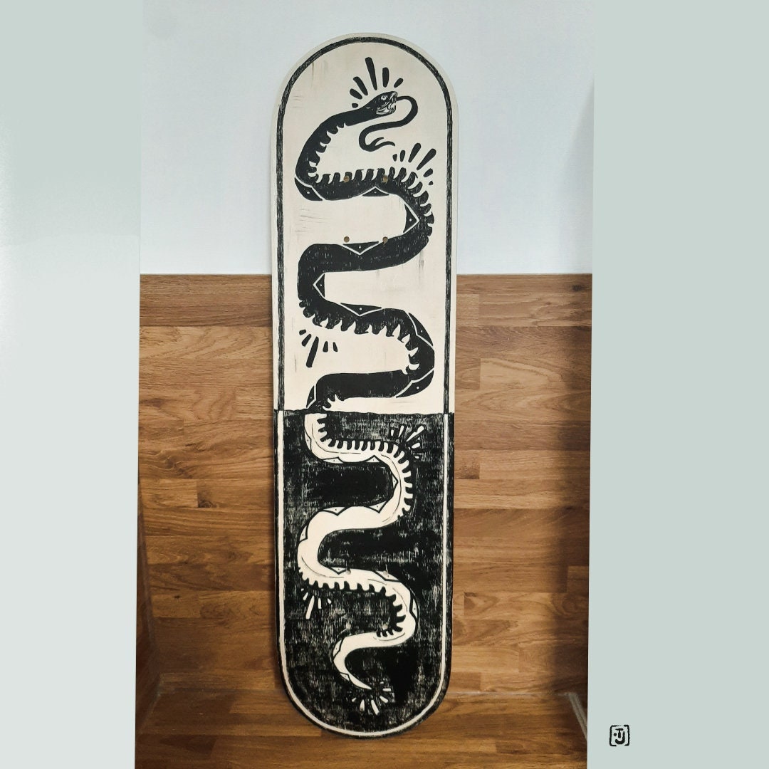 Hand Painted Stylised Snake in Posca Skateboard Deck - Etsy UK