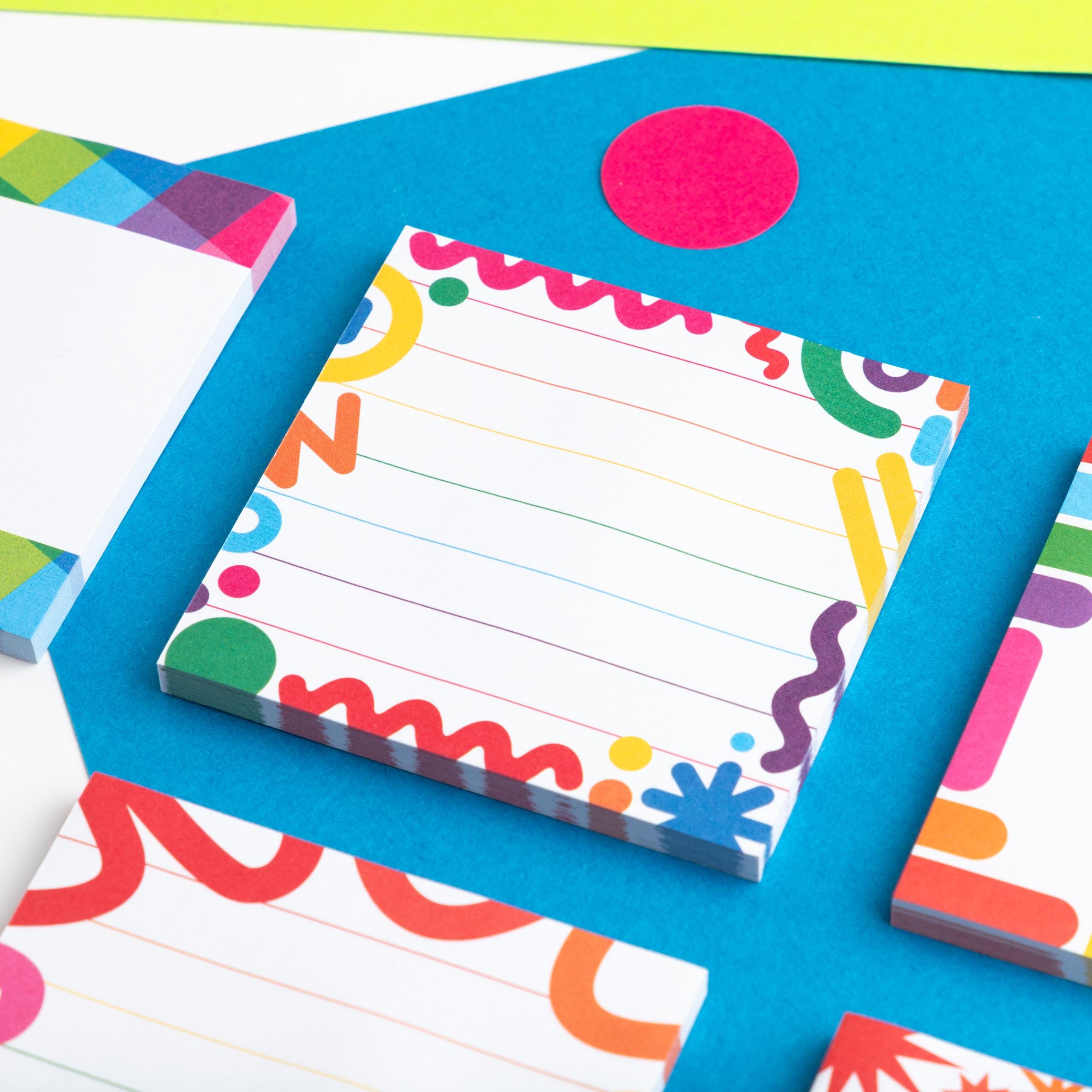 Rainbow Shapes Sticky Notes Pad, Colourful Lined Sticky Notes, Small ...