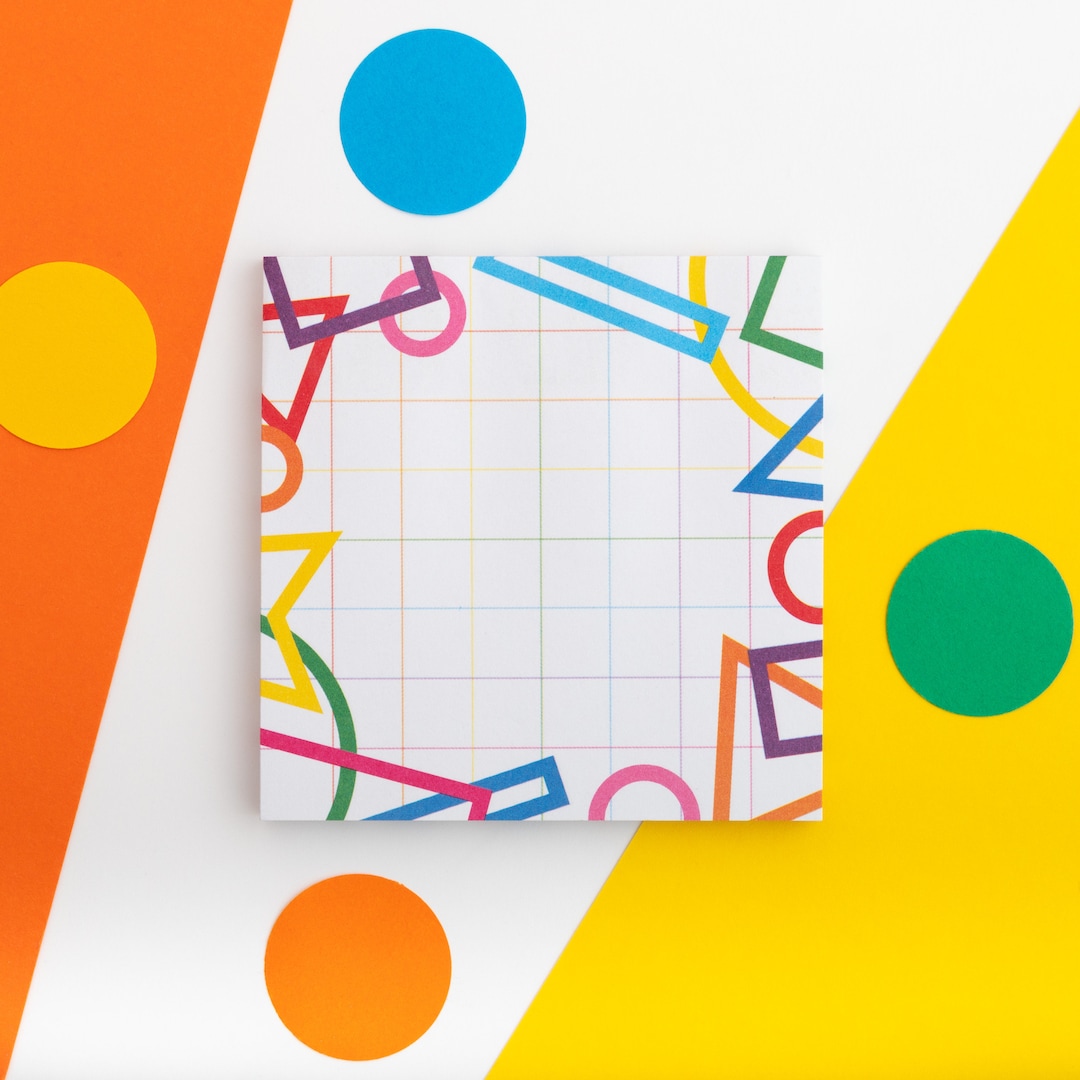 Geometric Shapes Sticky Notes Pad, Colourful Mini Memo Pad, Rainbow ...