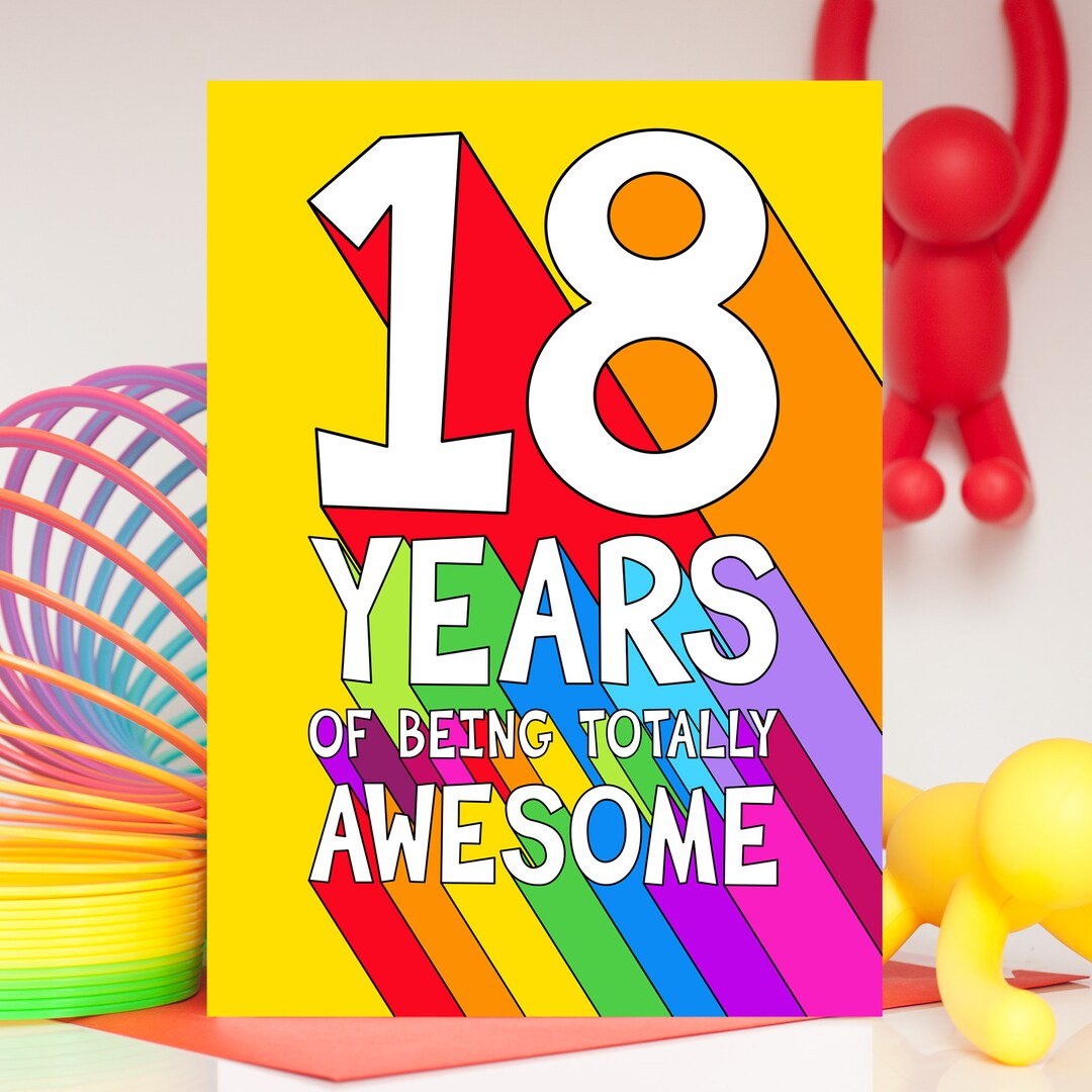 18th Birthday Card, Card for Boy, Card for Girl, Colourful 18 Card ...