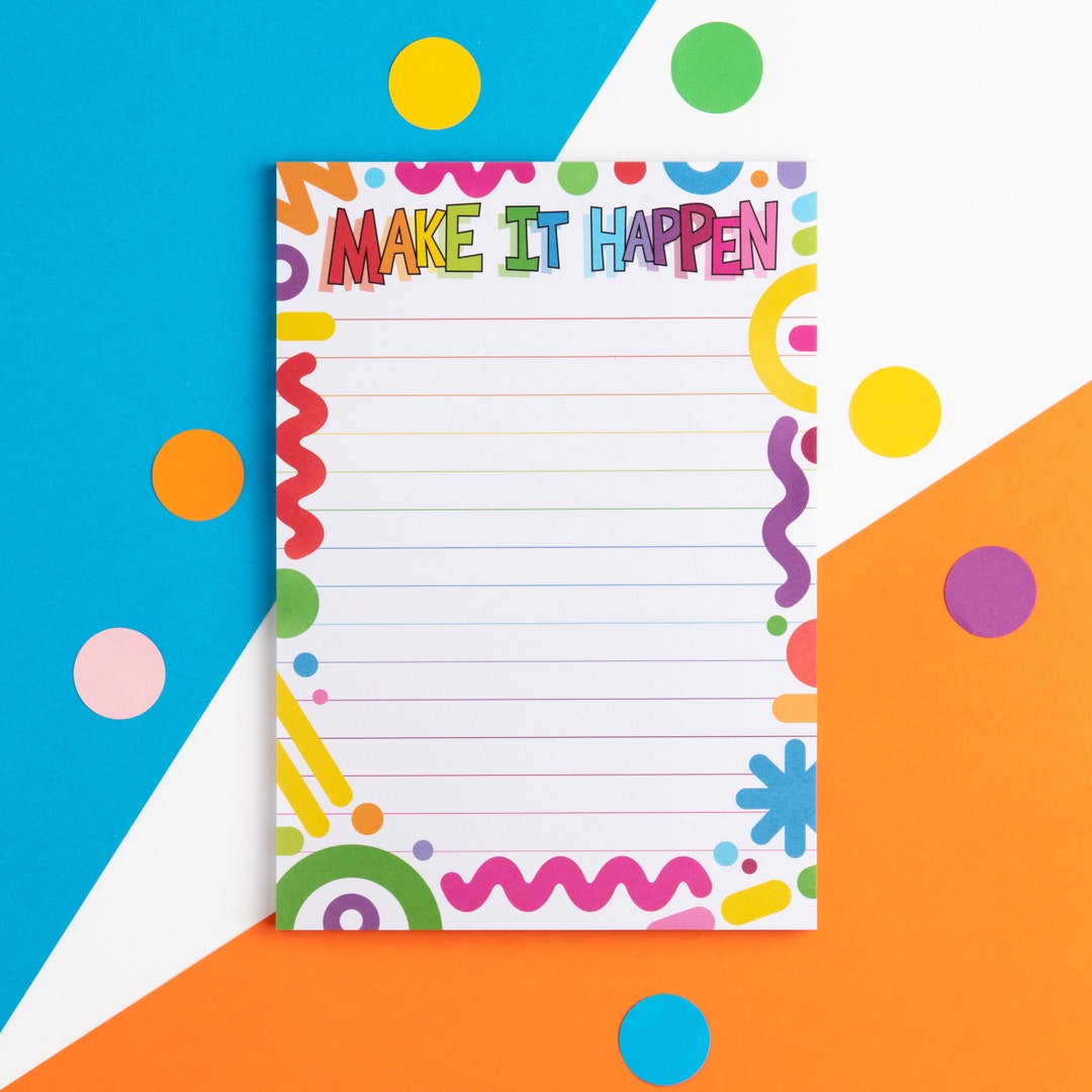 Make It Happen Notepad, Colourful A5 List Pad, Rainbow to Do List ...