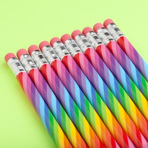 Rainbow Pencil, Colourful Stripe Pencil, Cute Stationery Gift, Set of ...
