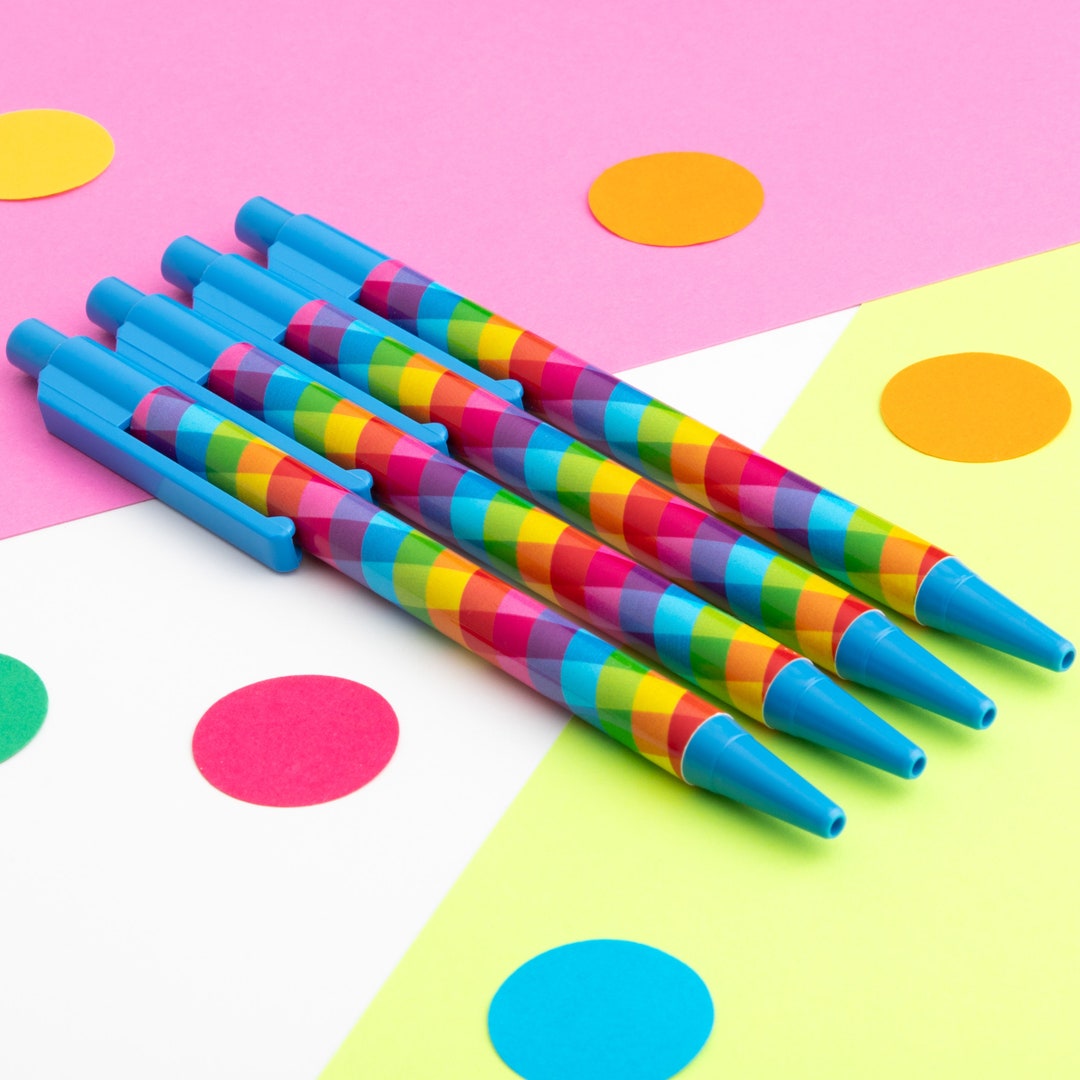 Colourful Rainbow Pen, Bright Checks Pen, Cute Writing Pen for School ...