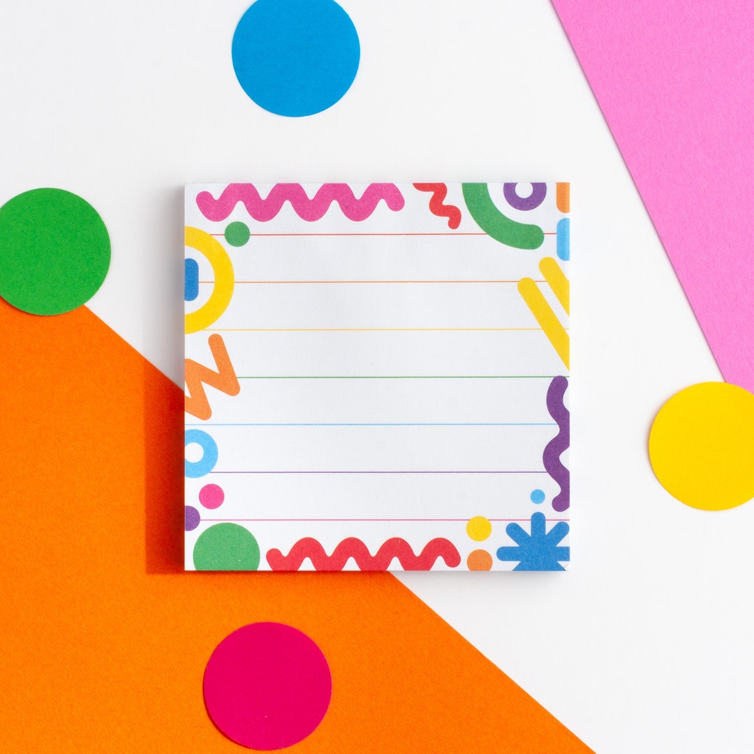 Rainbow Shapes Sticky Notes Pad, Colourful Lined Sticky Notes, Small ...