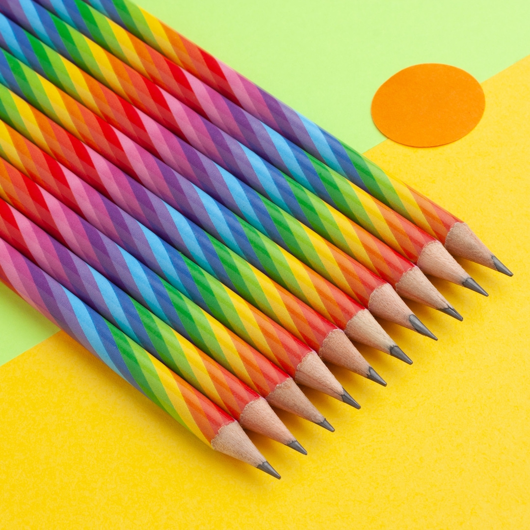 Rainbow Pencil, Colourful Stripe Pencil, Cute Stationery Gift, Set of ...