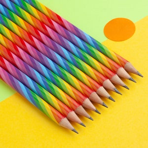 Rainbow Pencil, Colourful Stripe Pencil, Cute Stationery Gift, Set of ...