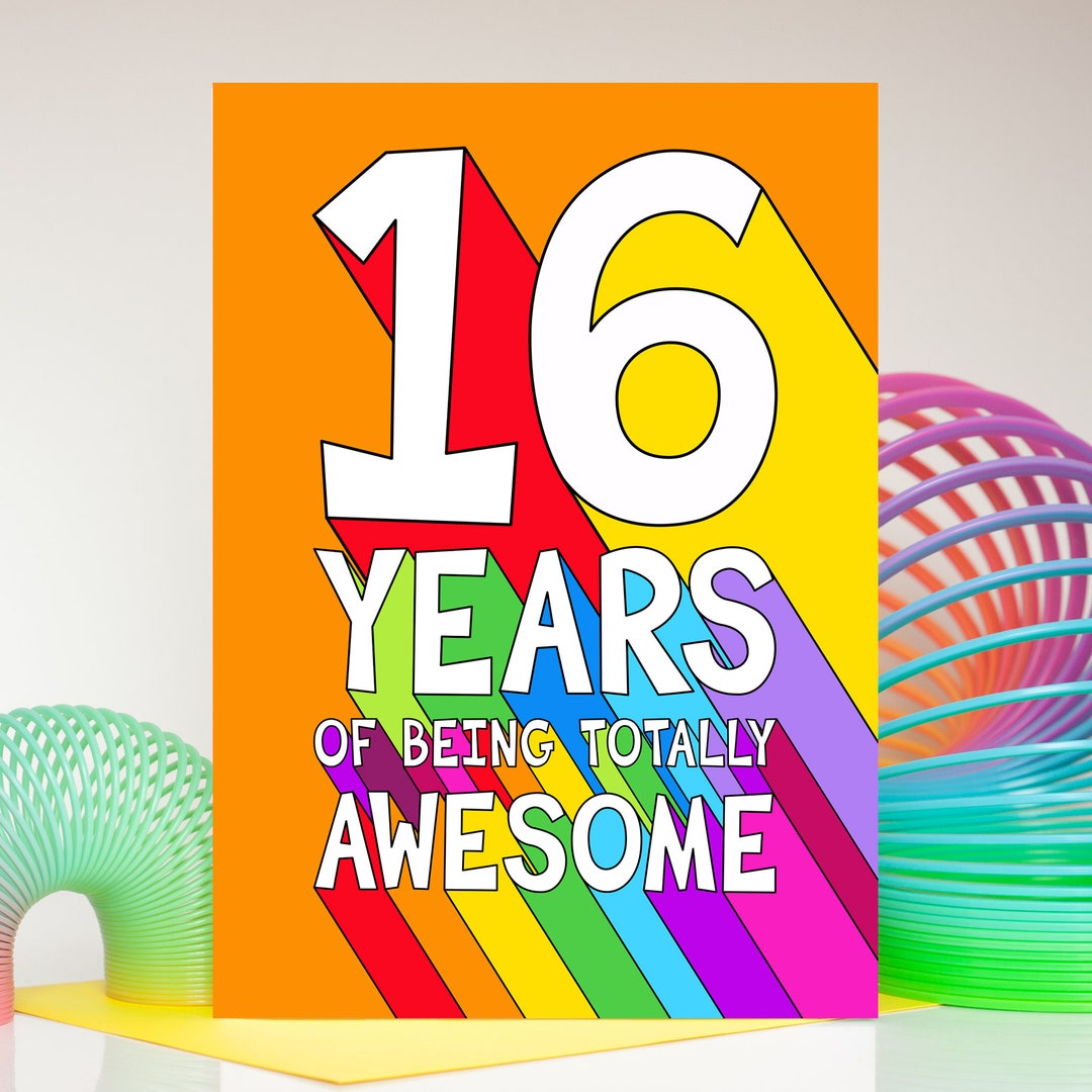 16th Birthday Card, Card for Boy, Card for Girl, Colourful 16 Card ...