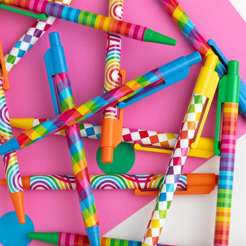 Colourful Rainbow Pen, Bright Checks Pen, Cute Writing Pen for School ...