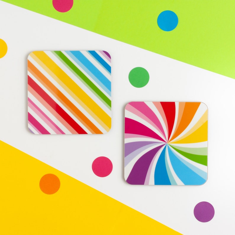 Rainbow Coaster Set Set of Four Colourful Coasters Coaster - Etsy