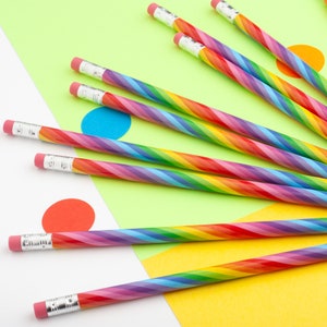 Rainbow Pencil, Colourful Stripe Pencil, Cute Stationery Gift, Set of ...