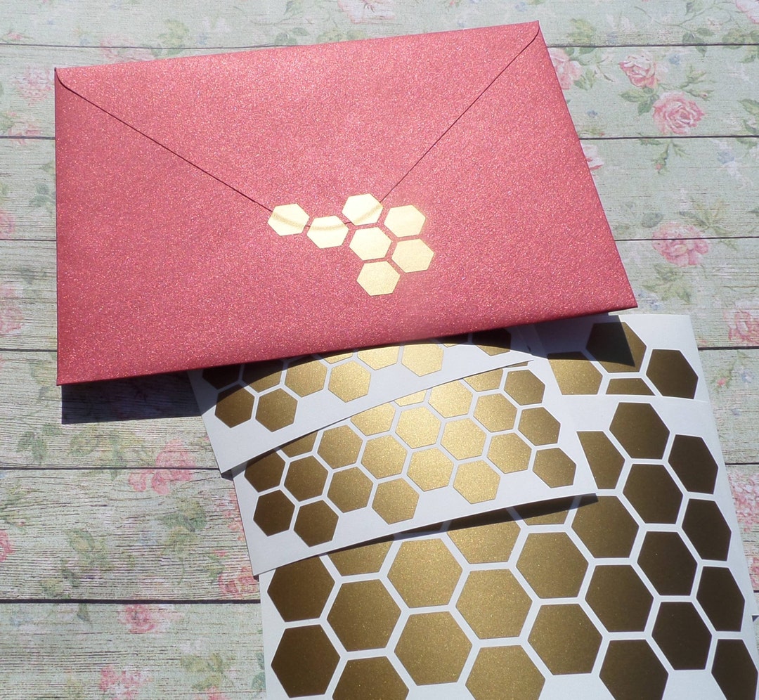 250 Tiny Hexagon Stickers, Honeycomb Envelope Seal, Vinyl Decals, Thank ...