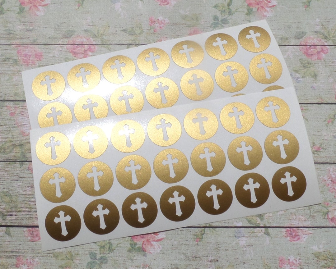 Cross Stickers: Gold Vinyl Decals, Baptism Favors (60 Pcs) - Etsy