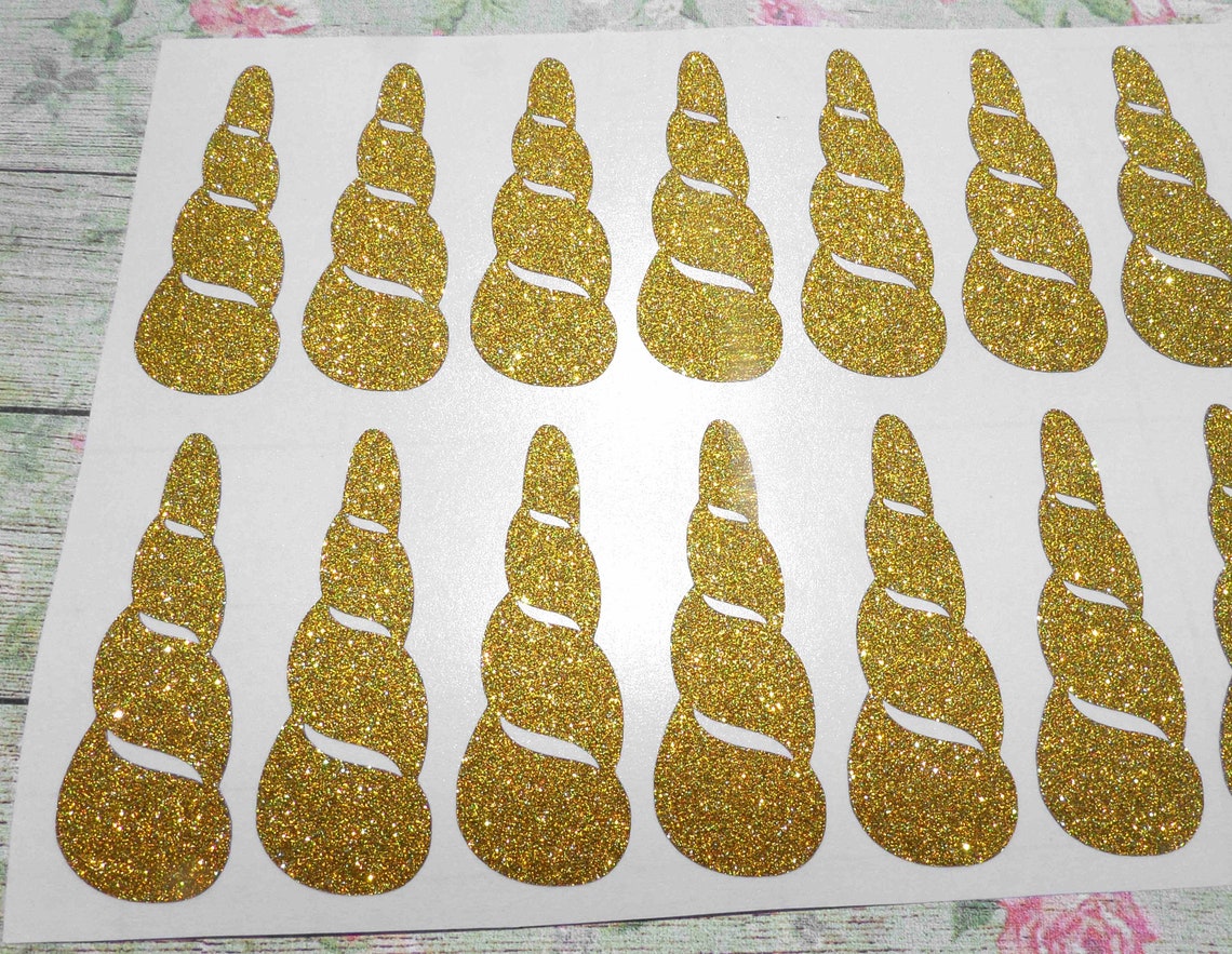 24 Glitter Unicorn Horn Stickers, Gold Unicorn Invitation Seal, Silver ...