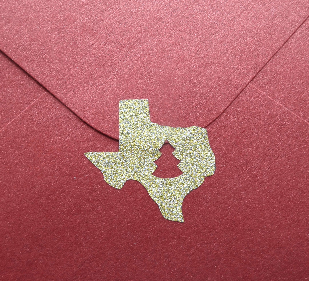 30 Glitter Texas State Stickers With Christmas Tree, TX Envelope Seal ...