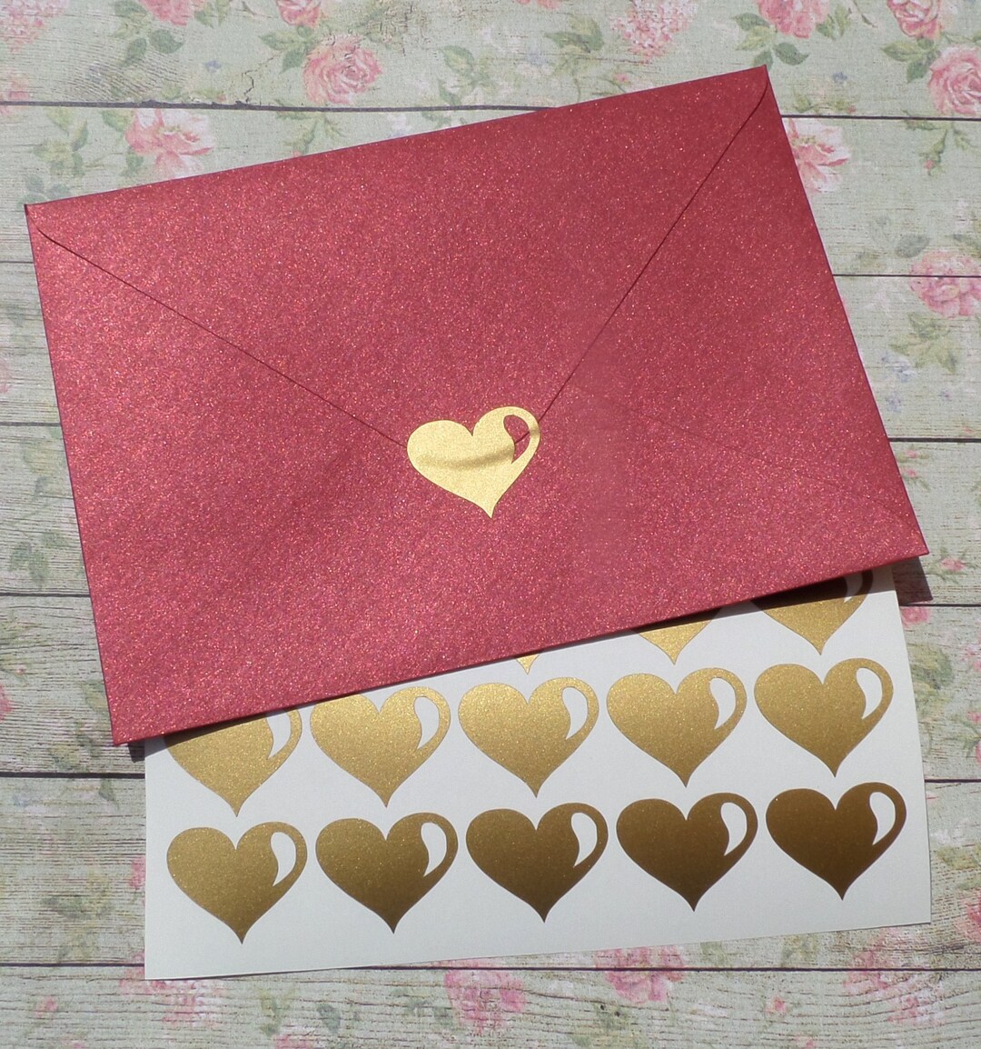 80 1'' Gold Heart Stickers, Heart Decals, Wedding Invitation Seal ...