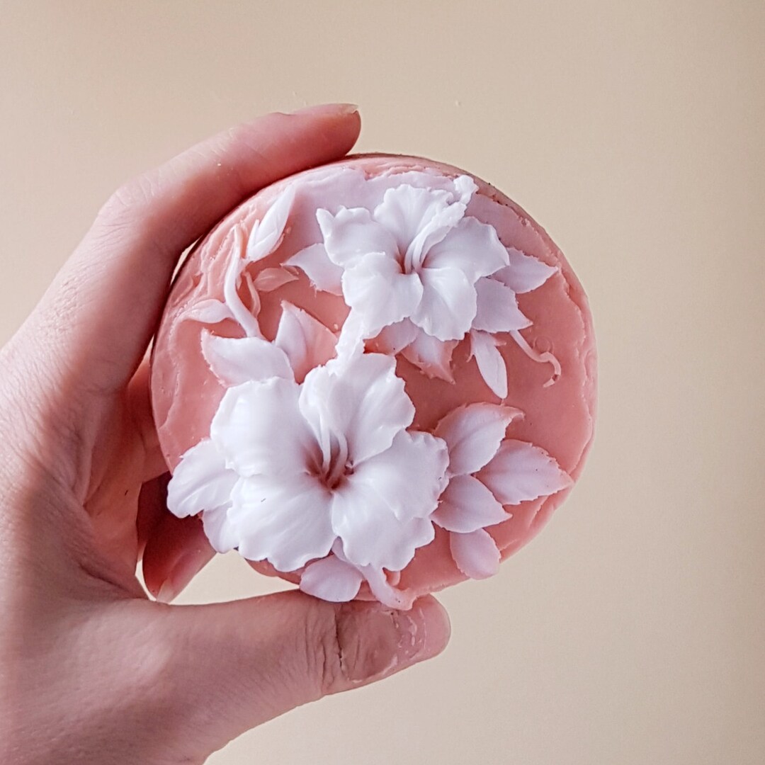Ruffled Hibiscus Rosa-sinensis Scented Handmade Round Soap, 2 Pcs Soaps ...