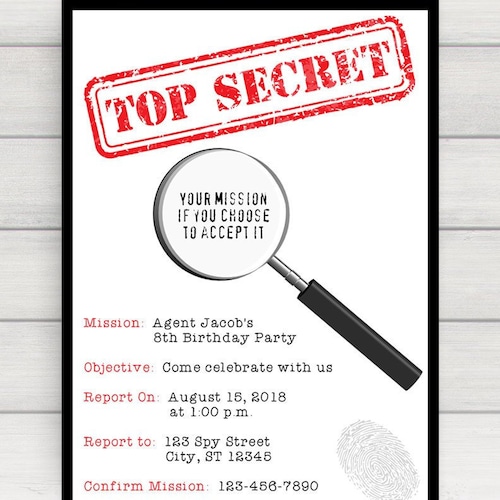 Spy Invitation Spy Party Invitation Spy Birthday Invitation | Etsy