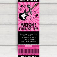 Rockstar Birthday Invitation: VIP Concert Ticket, Editable Template ...